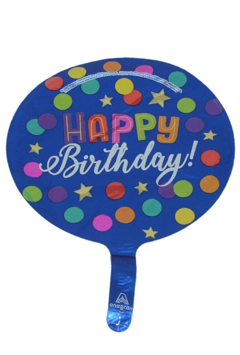 Globo Foil Happy Birthday Azul Confetti - Globos y Globos